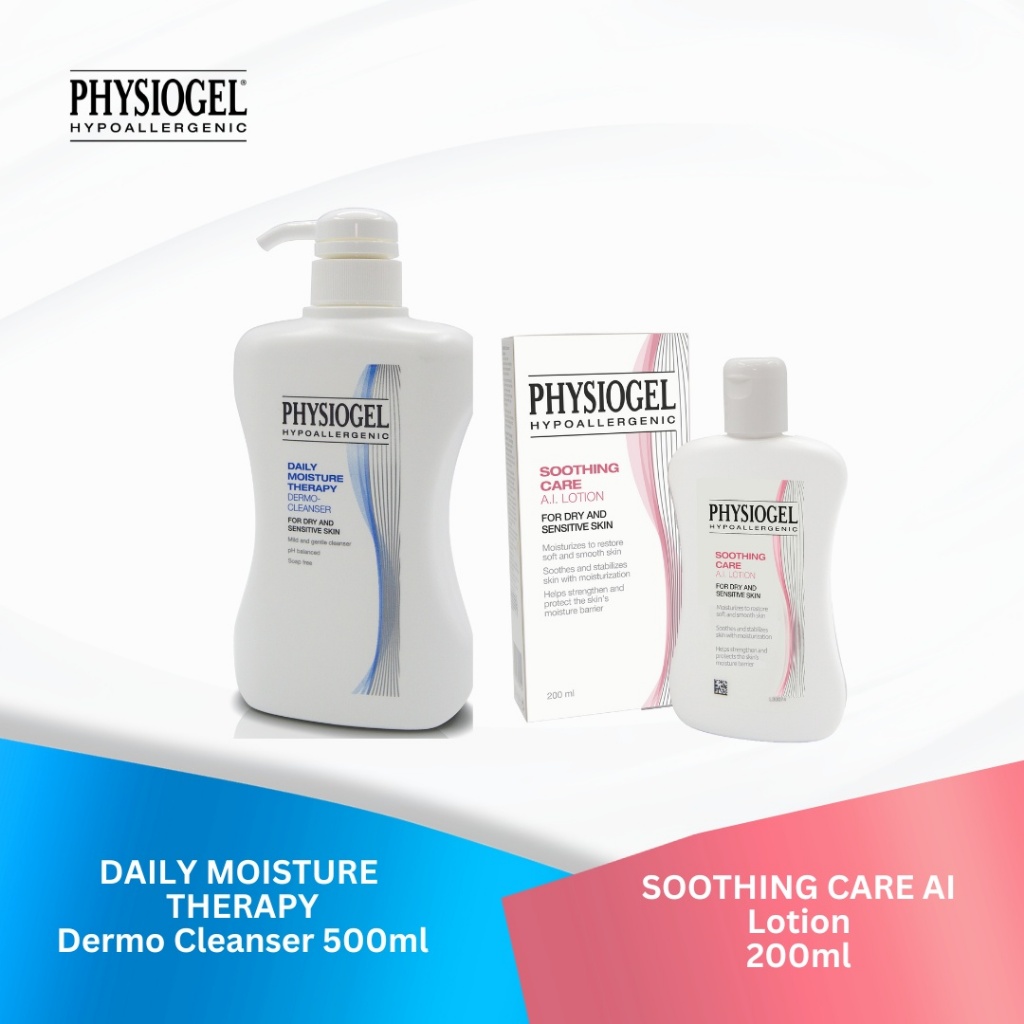 Physiogel DMT Dermo-Cleanser - 500ml w/ Physiogel Hypoallergenic SOOTHING CARE AI Body Lotion ...