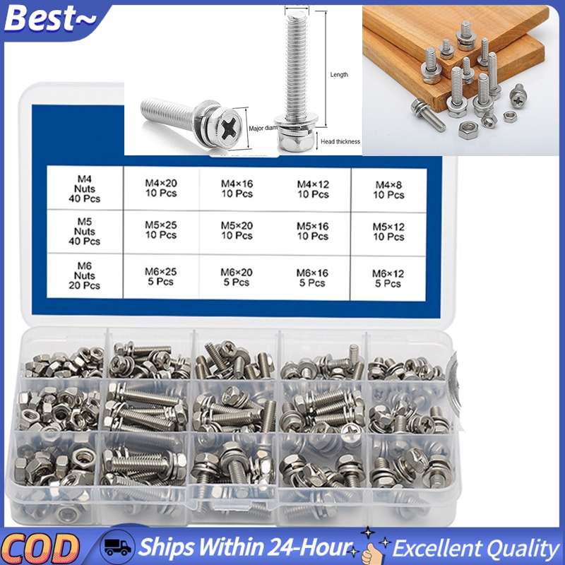 200 pieces of cross recessed hexagonal nuts and washer screw kit M4 M5 ...