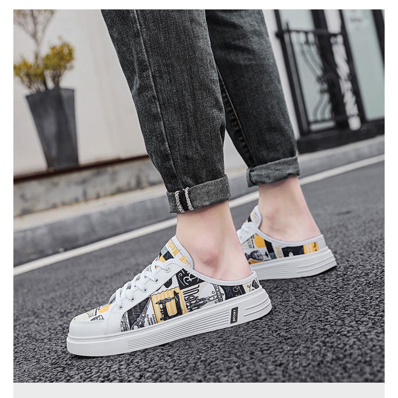 Men's Half Slippers Korean Fashion Trend Slip-on Heelless Breathable ...
