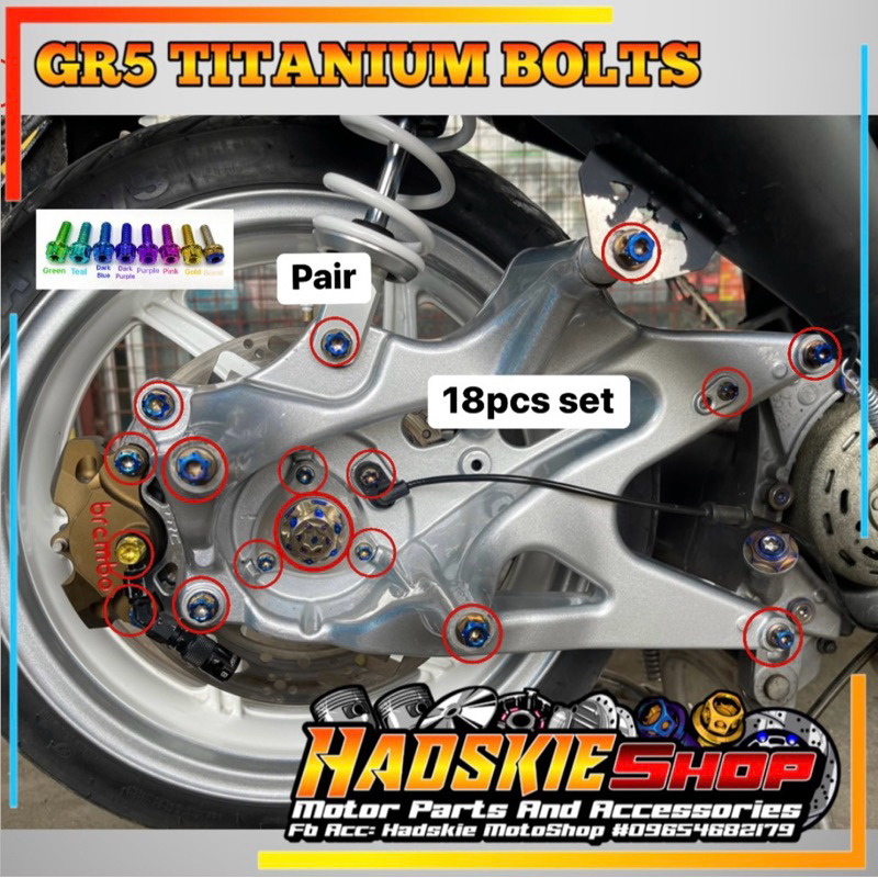 REAL TITANIUM GR5 NMAX REAR WHEEL BOLTS SET 18pcs (all with cyrcle only ...