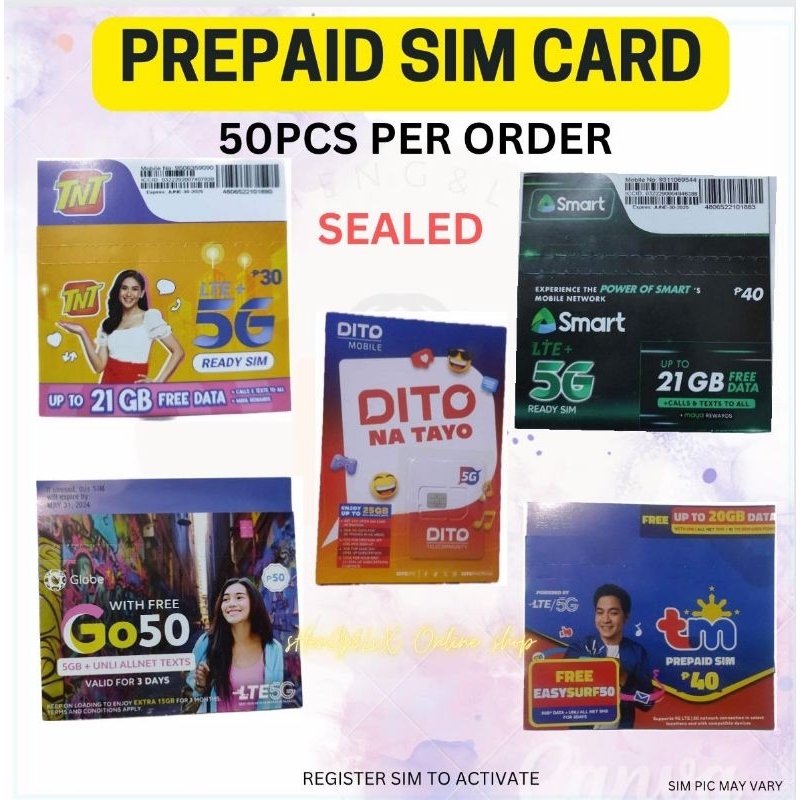 PREPAID SIM CARD BUNDLE OF 50PCS PER ORDER | Shopee Philippines