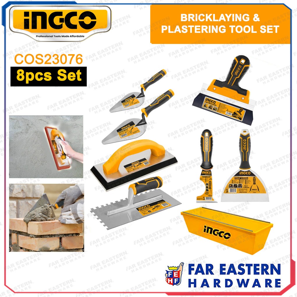 INGCO Bricklaying & Plastering Tools 8pcs Set Putty Trowel Drywall ...