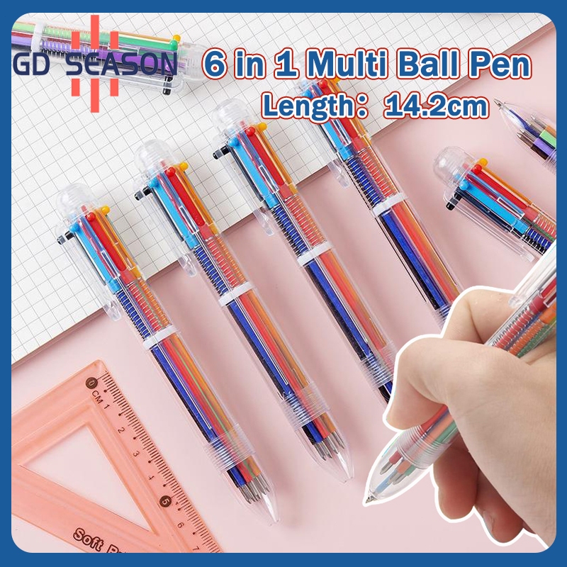 6 in 1 Multi Ball Pen Colored Highlight Pen Stationery Multi-Function ...