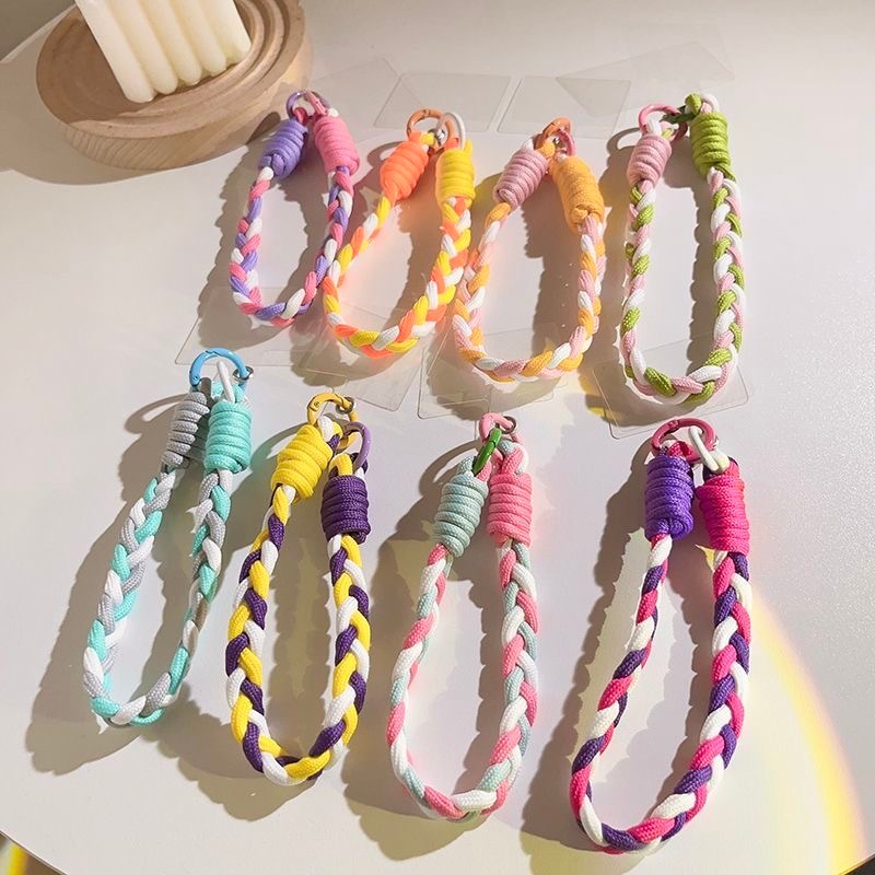 INS fashion color mobile phone woven rope wrist rope keychain backpack ...