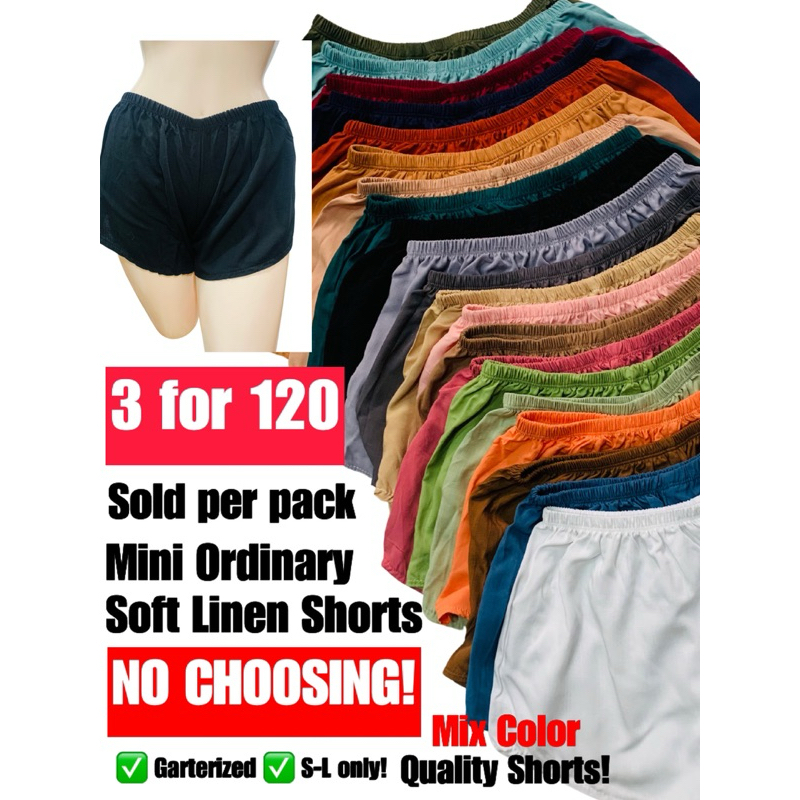Pangbahay Shorts for women Mini set of 3 solo colored soft linen comfy ...