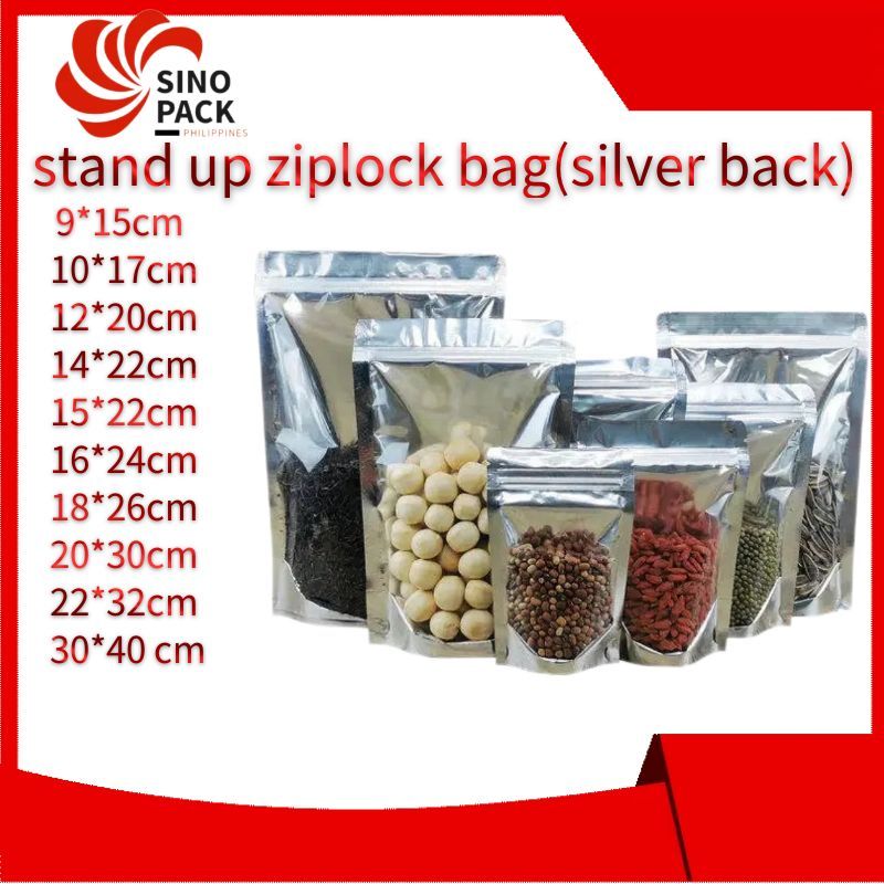 Clear front silver back Stand Up Pouch with ZipLock Pouch Resealable food packaging | Shopee ...