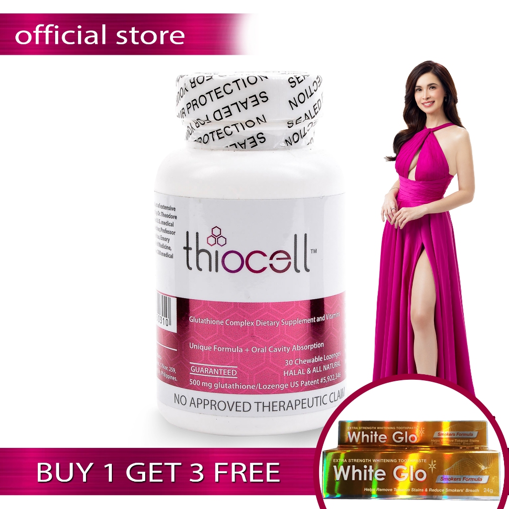 Thiocell Glutathione Lozenges with FREE (3) White Glo Smoker's Formula ...