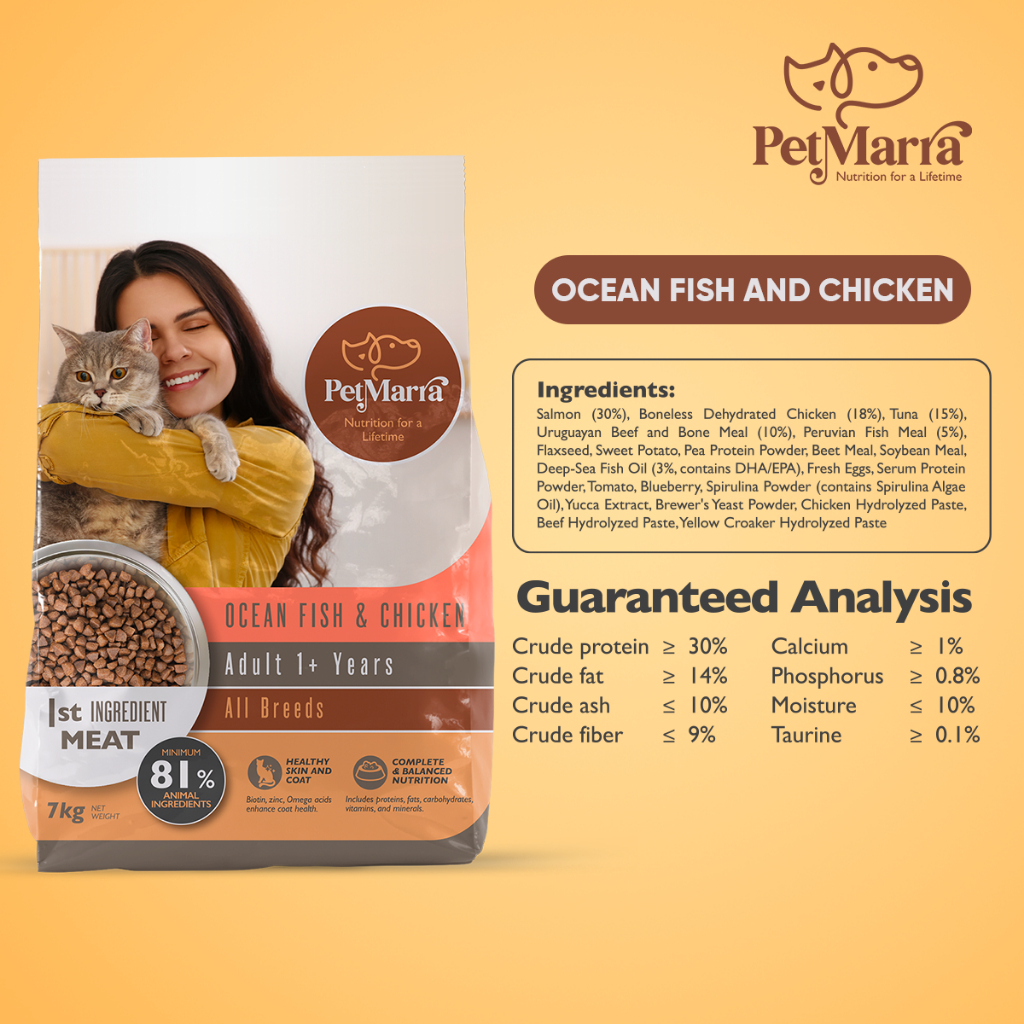 PetMarra Kitten and Adult Cat Dry Food Oceanfish Chicken Liver Beef ...