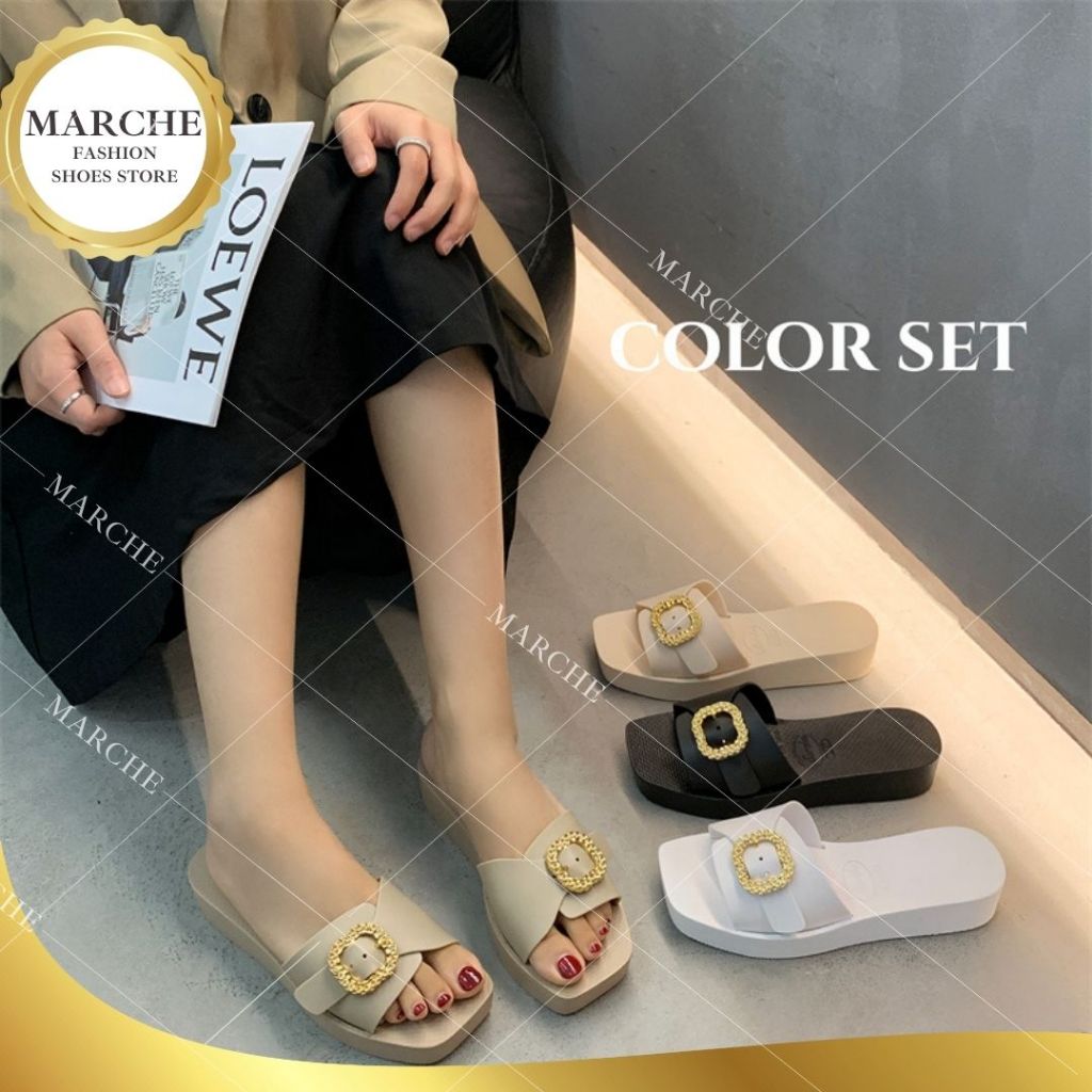 Marche Sandals For Women Thick Bottom Adjustable Strap With Gold Buckle ...