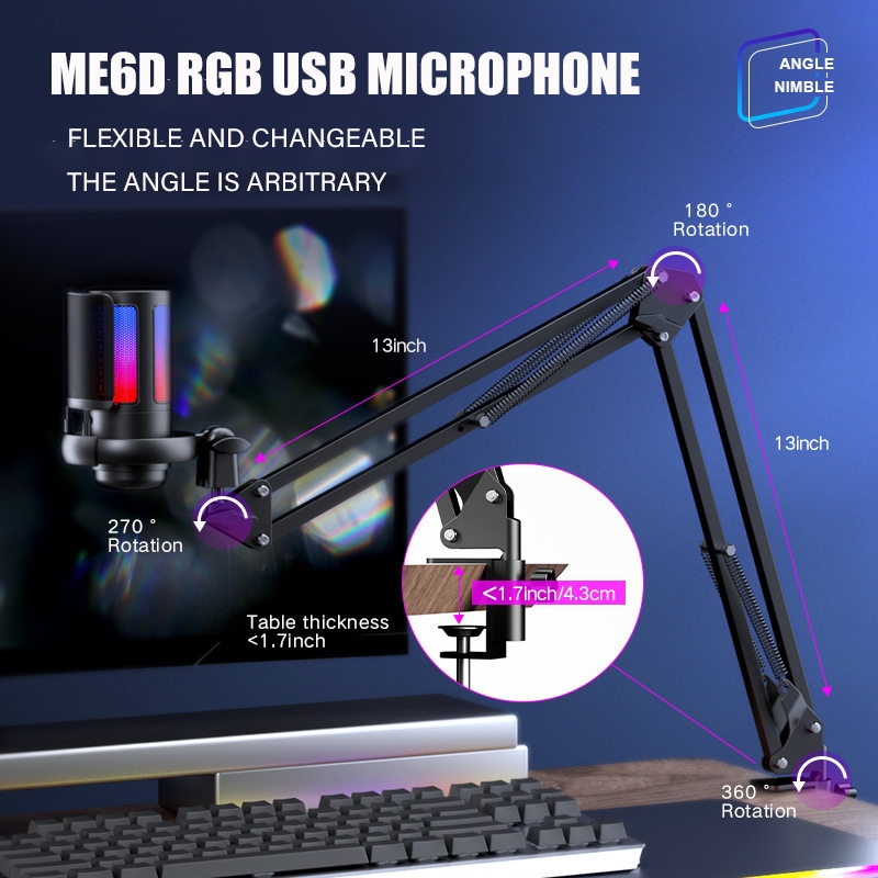 Me6D RGB USB microphone Game USB Microphone Plug and play noise ...