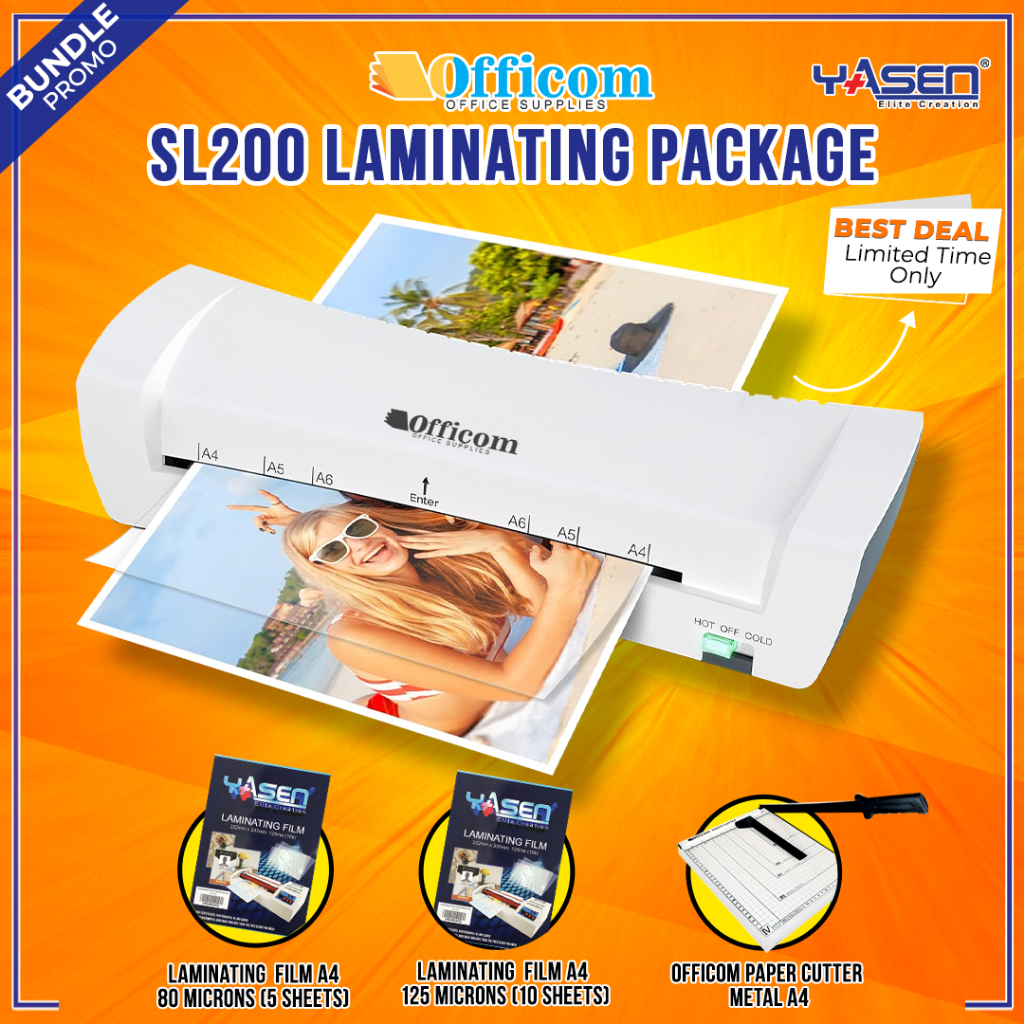 Officom SL200 Laminator A4 Hot & Cold Laminating Machine Set for Document Picture Cards Home ...