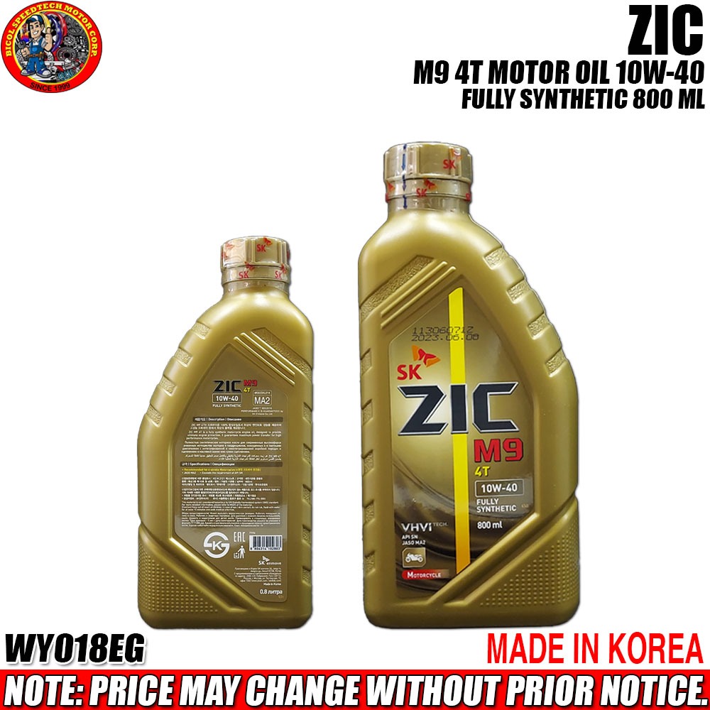 ZIC M9 4T MOTOR OIL 10W-40 FULLY SYNTHETIC 800ML MOTORCYCLE MADE IN ...