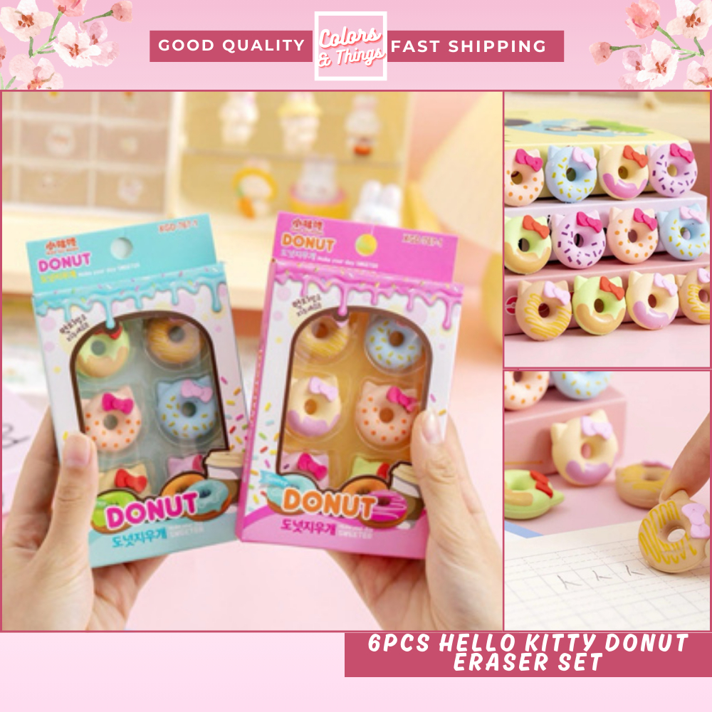 6pcs Hello Kitty Donut Eraser Set Cute & Fun Erasers for Kids and ...