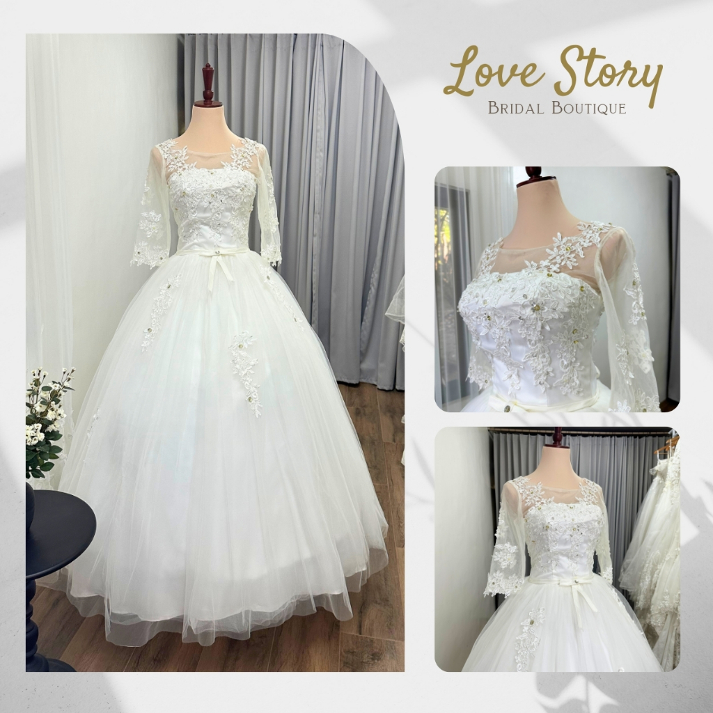 Long Sleeves A Line Wedding Gown Love Story Bridal | Shopee Philippines