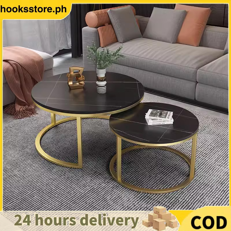 Coffee Table Round Combination Steel Wood Tea Table Modern Living Room ...