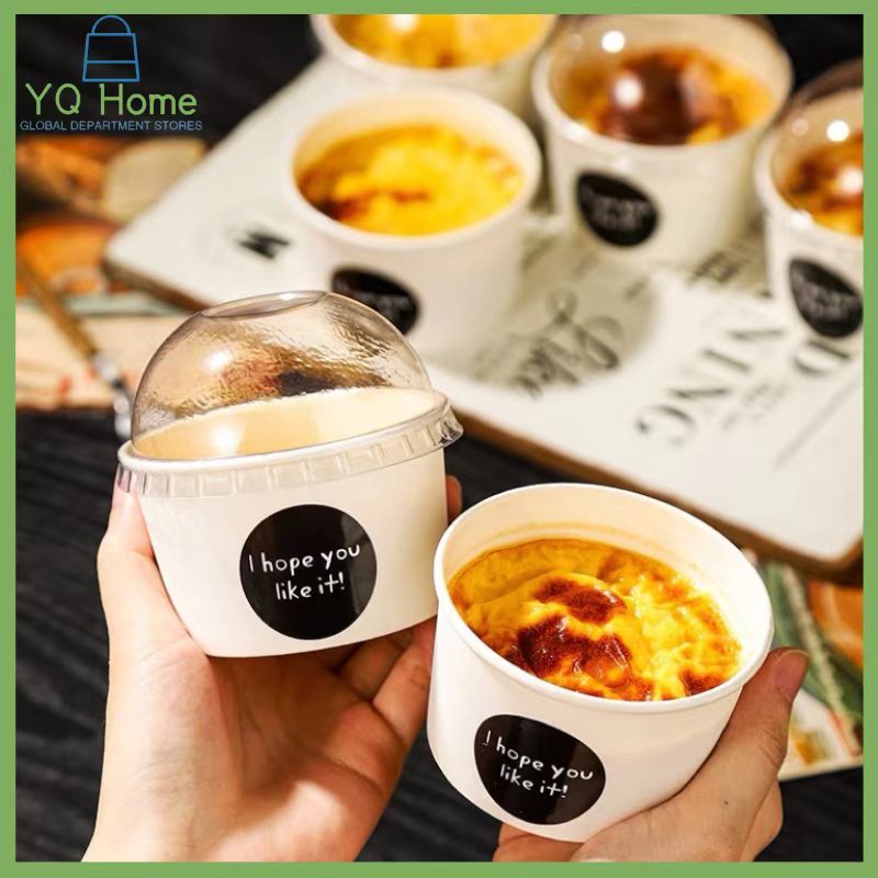 50pcs 5oz White puff cup disposable ice cream cup plain white with dome ...