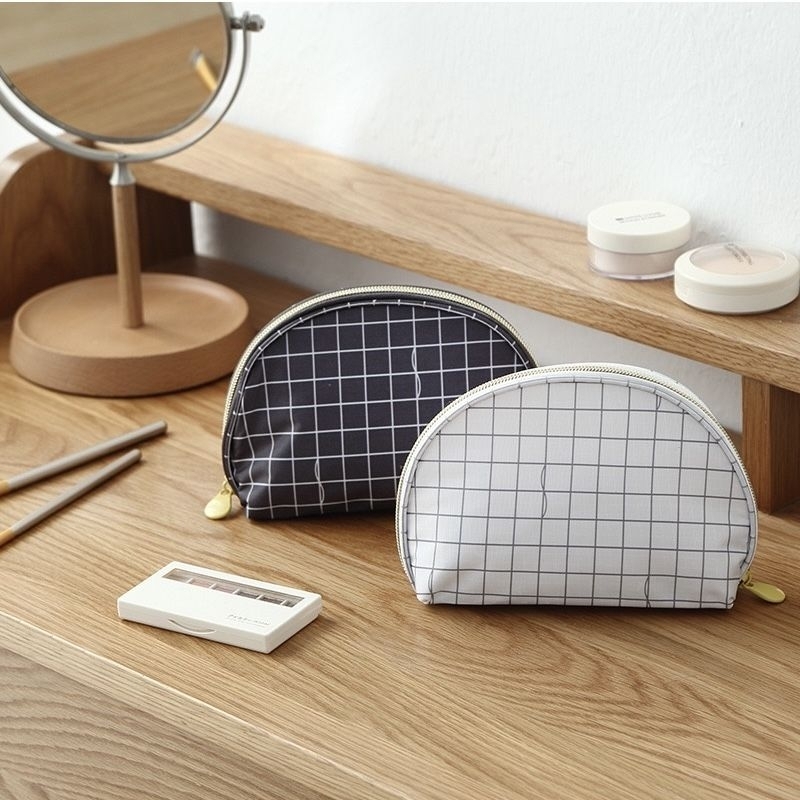 make up pouch bag in canvas and checkered print design mini bag storage ...