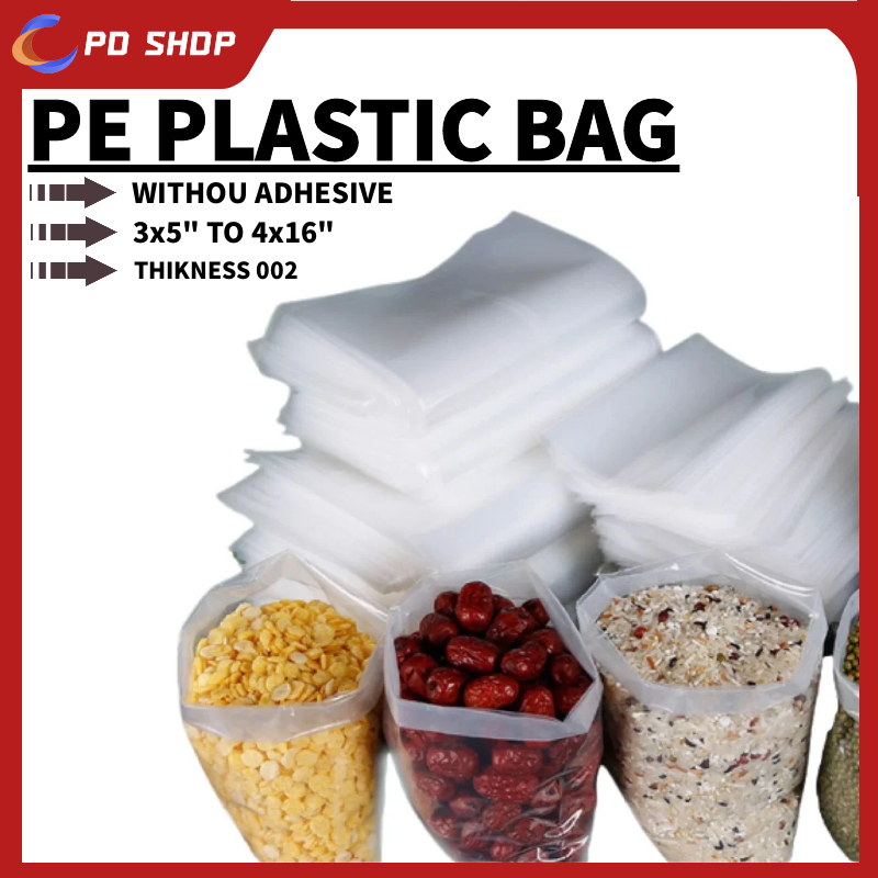 Multi-Size PE Plastic Packaging Bags - 100 PCS, Food-Safe, Thickness ...