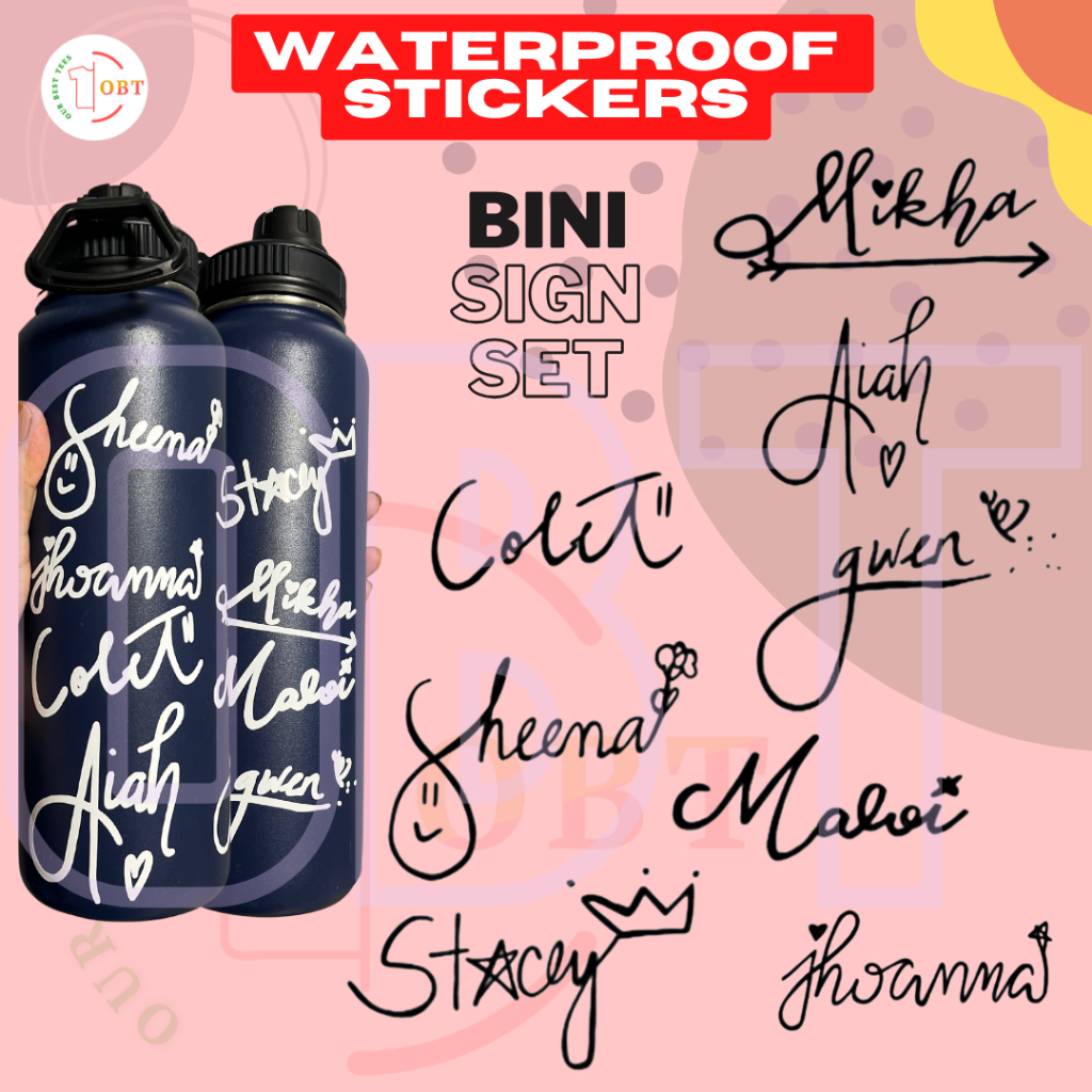 BINI SIGNATURES AND LOGO - Vinyl Waterproof Stickers for Flask, Laptop ...