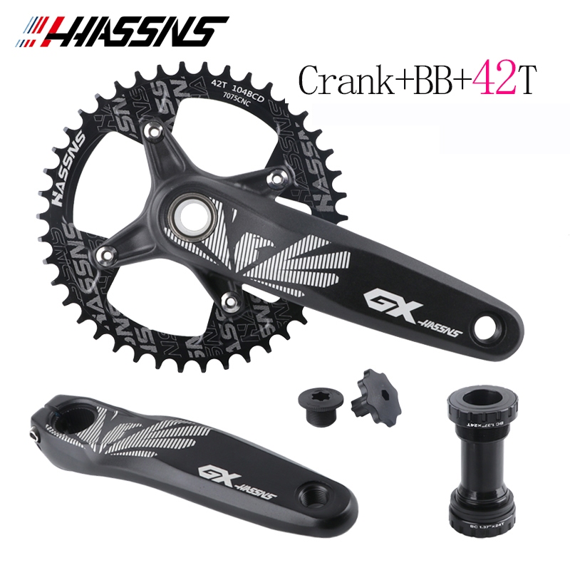 HASSNS Crankset 1by Hallowtech crankset mtb 104BCD 32-42T Chainring ...