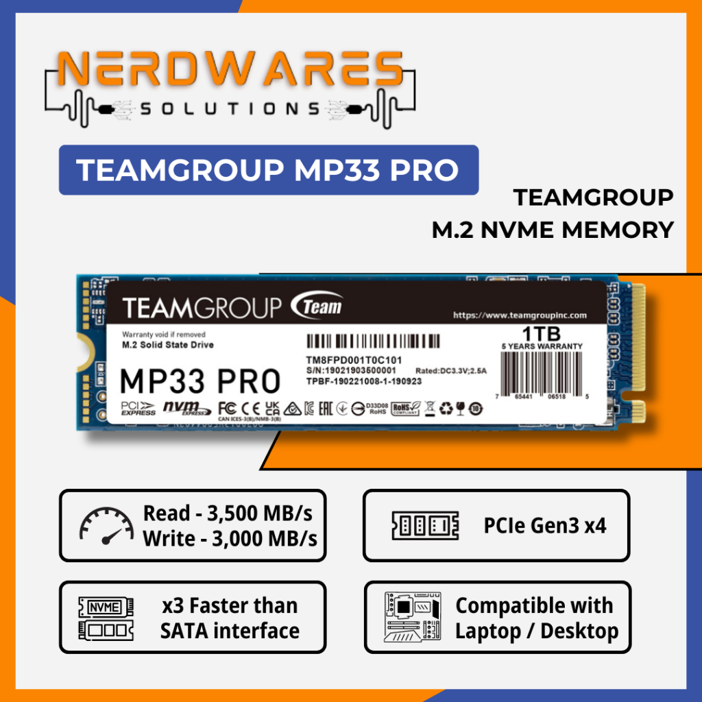 Teamgroup MP33 PRO 512GB 1TB 2TB NVME M.2 2280 Gaming SSD PCIe Gen3x4 ...