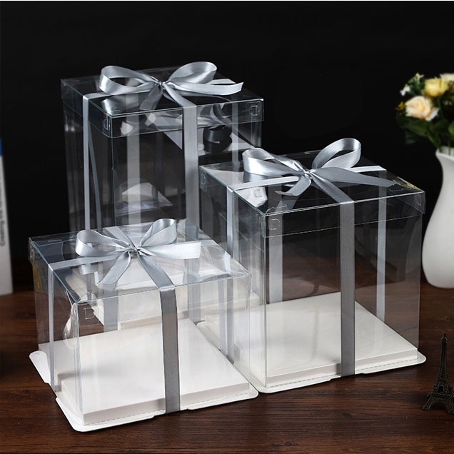 Transparent Birthday Cake Box Square Acetate Cake Box(6 inches 1,2,3,4 ...