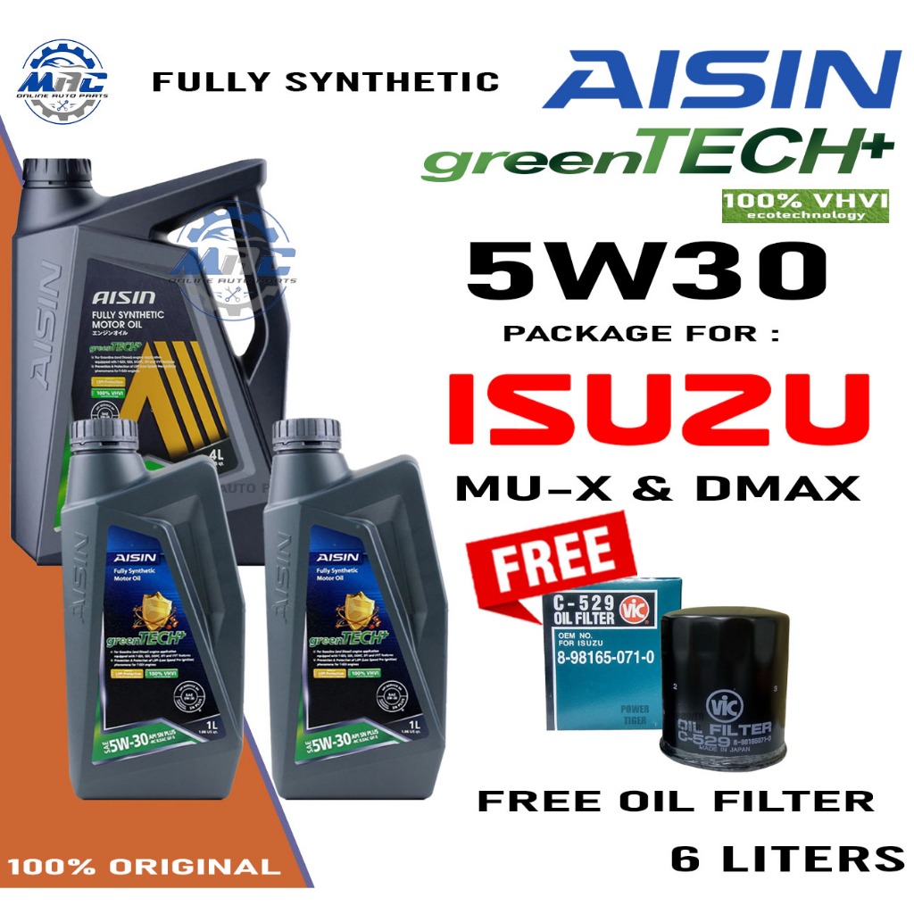 AISIN Fully Synthetic 5W30 6 LITERS ENGINE OIL PACKAGE FOR ISUZU MUX MU ...