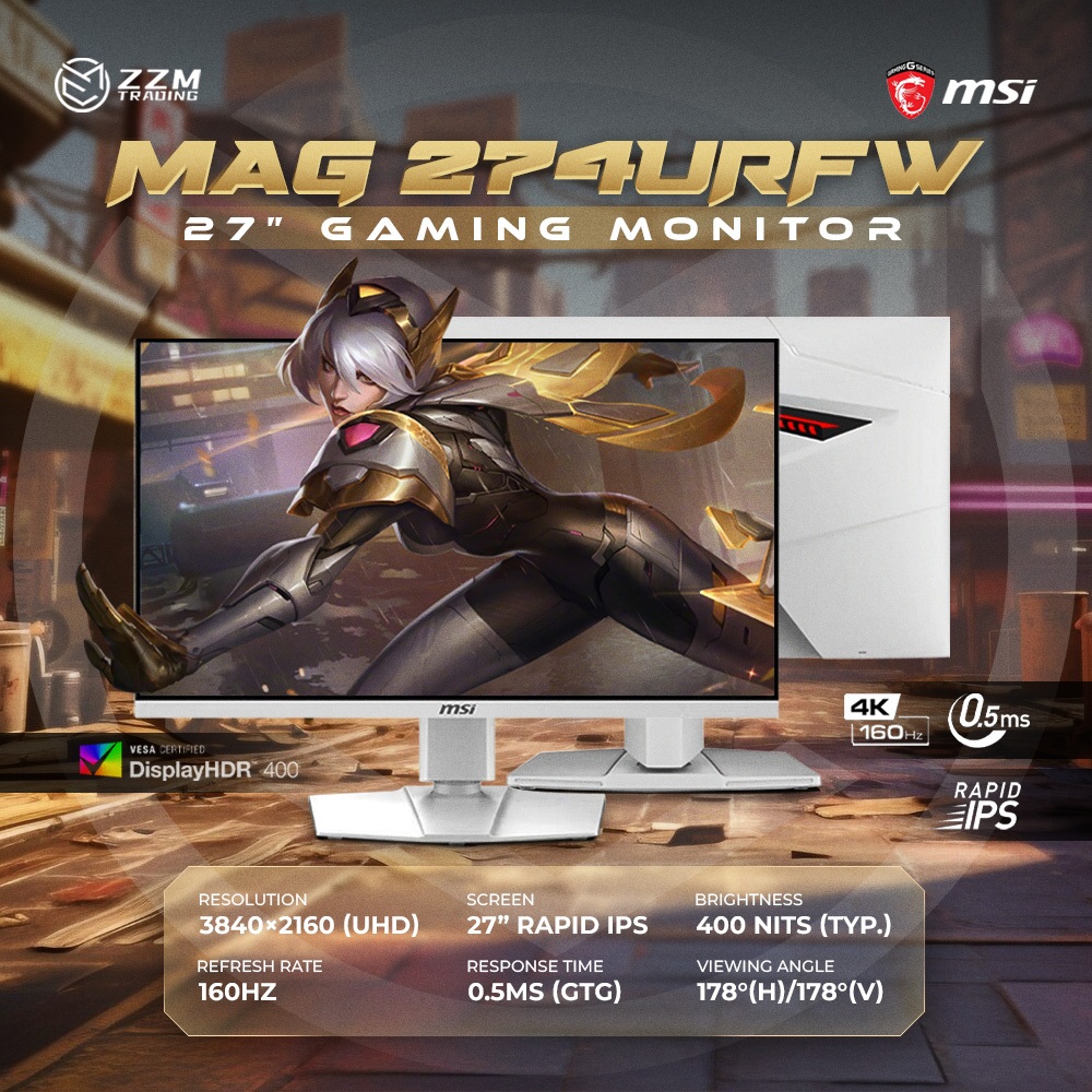 MSI MAG 274URFW 27" Gaming Monitor 3840×2160 (UHD) 160Hz 400 nits 75×75 mm VESA Mount ZZM ...