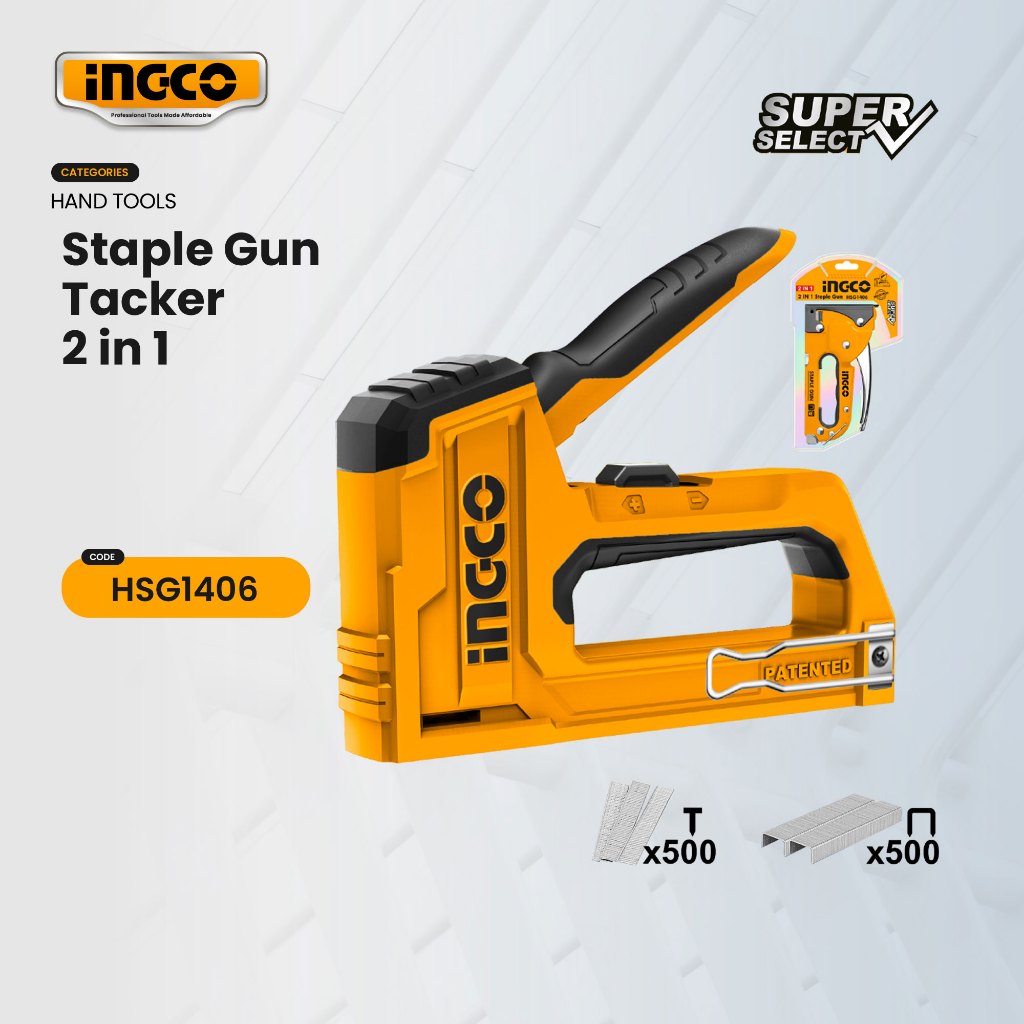 INGCO 2 in 1 Super Select Staple Gun Tacker Tucker with Staple and Brad ...
