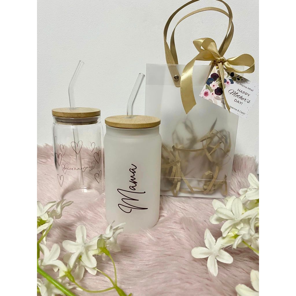 Soda Glass with Bamboo Lid and Straw | Shopee Philippines