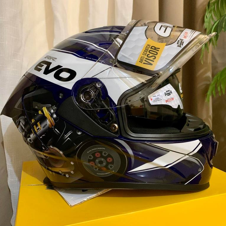 EVO GT-PRO RR FF BLUE Full Face Dual Visor Helmet With Free Clear Lens ...