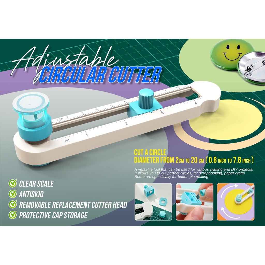 Circular Cutter Adjustable DIAMETER FROM 2CM TO 20 CM (0.8 INCH TO 7.8 ...
