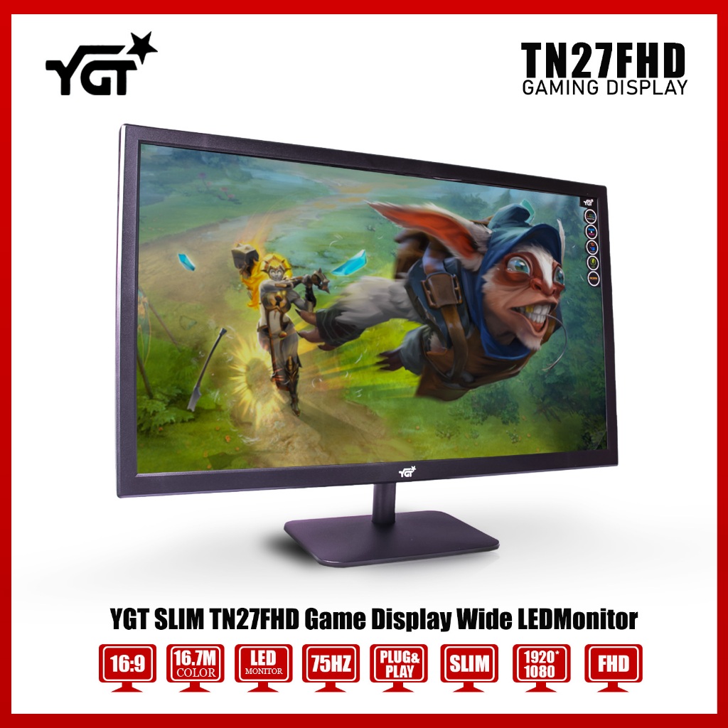 YGT SLIM FHD Game Display Wide LED Monitor With AC Power Card and HDMI ...