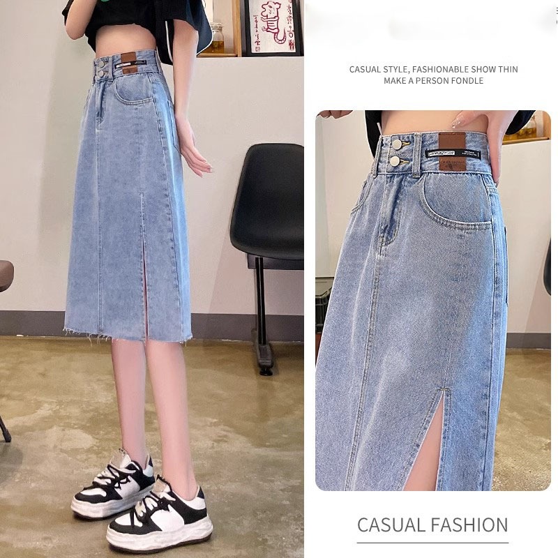 Long skirt Denim for women high waist pencil Aline blue jean skirt ...