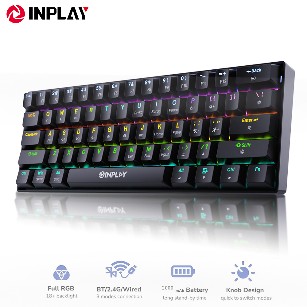 Inplay SK610 Wireless Mechanical Keyboard Bluetooth Tri-Mode With Brown ...