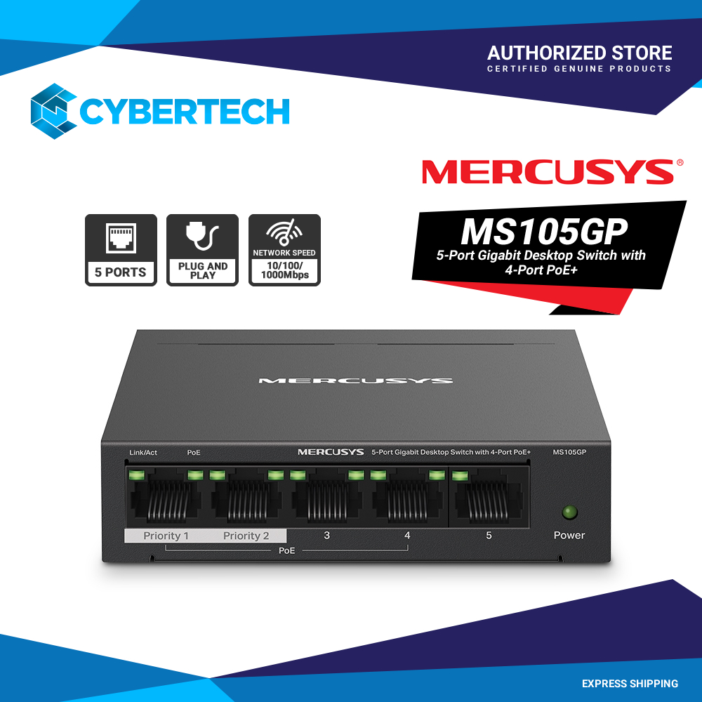 Mercusys MS105GP 5-Port Gigabit Desktop Switch with PoE+ | Shopee ...