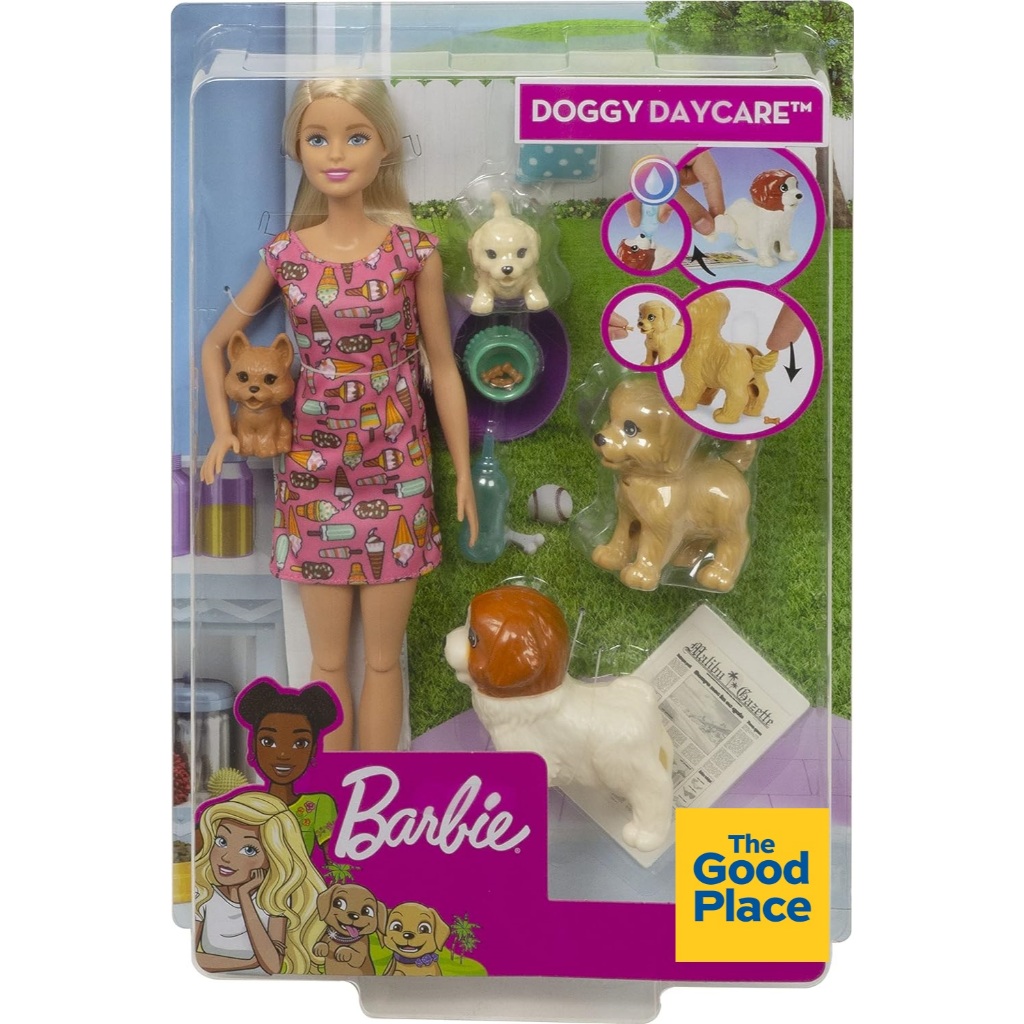 MATTEL Barbie Doggy Daycare Doll & Pets Playset 4 Dogs & Accessories ...
