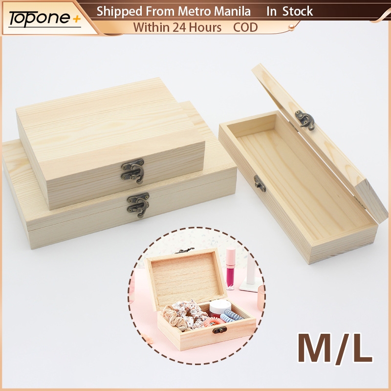 Natural Wooden Storage Box With Lid Multifunction Hinged Boxes For ...