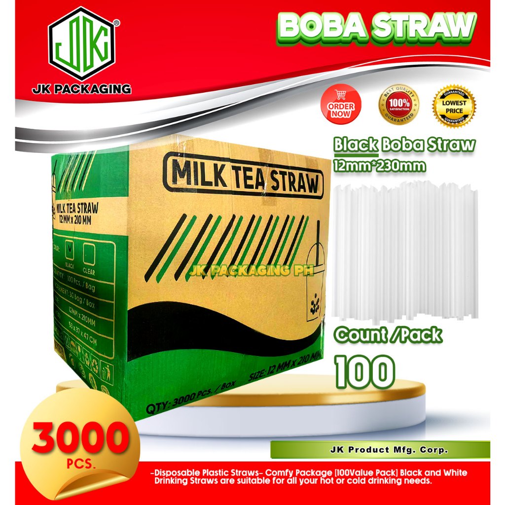 Clear Boba Straw【 3000 PCS. 】BOX ,9&8in,Boba Straw, Wide & Fat, Black,0 ...