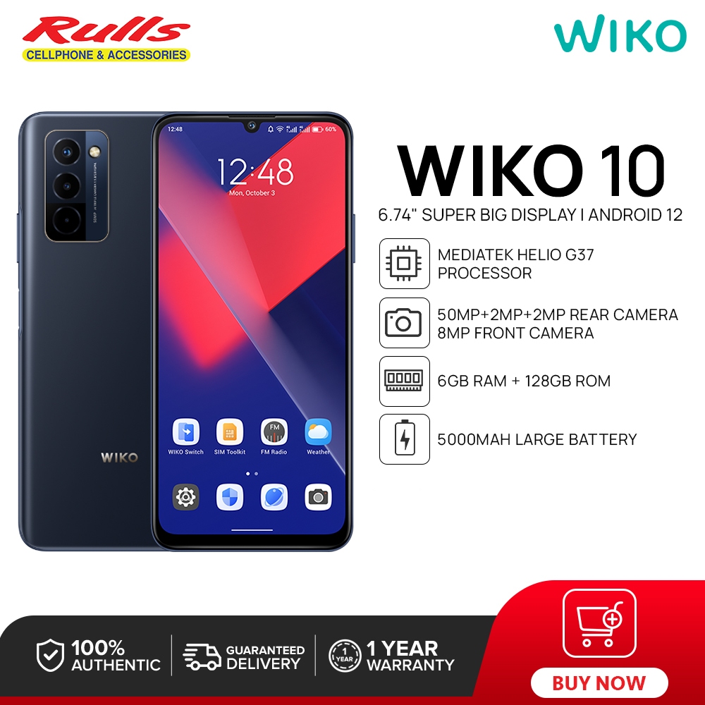Wiko 10 Smartphone | 6GB RAM+128GB ROM | MediaTek Helio G37 | 6.74” HD+ Display | 50MP Triple ...