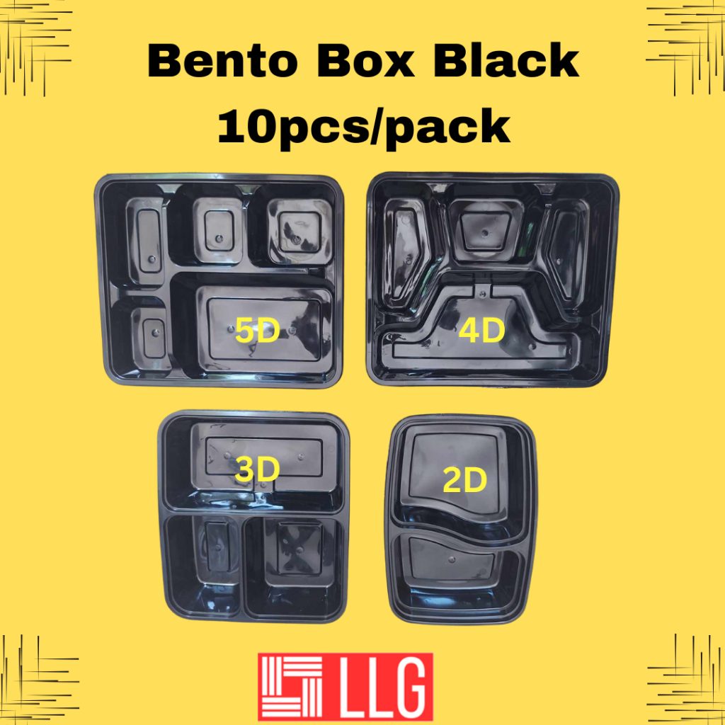(10pcs) Black Bento Box Microwavable 2/3/4/5 Divisions with Lid ...