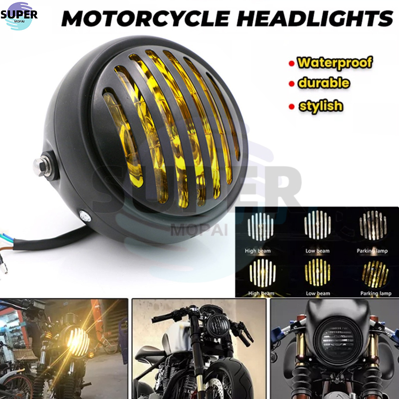 Motorcycle Headlights Black Metal Grille Headlights Headlamp Retro ...