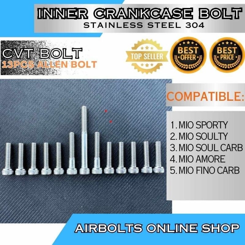 Stainless 304 - Inner Crankcase Bolts Set for Mio Soulty/soul carb/fino ...