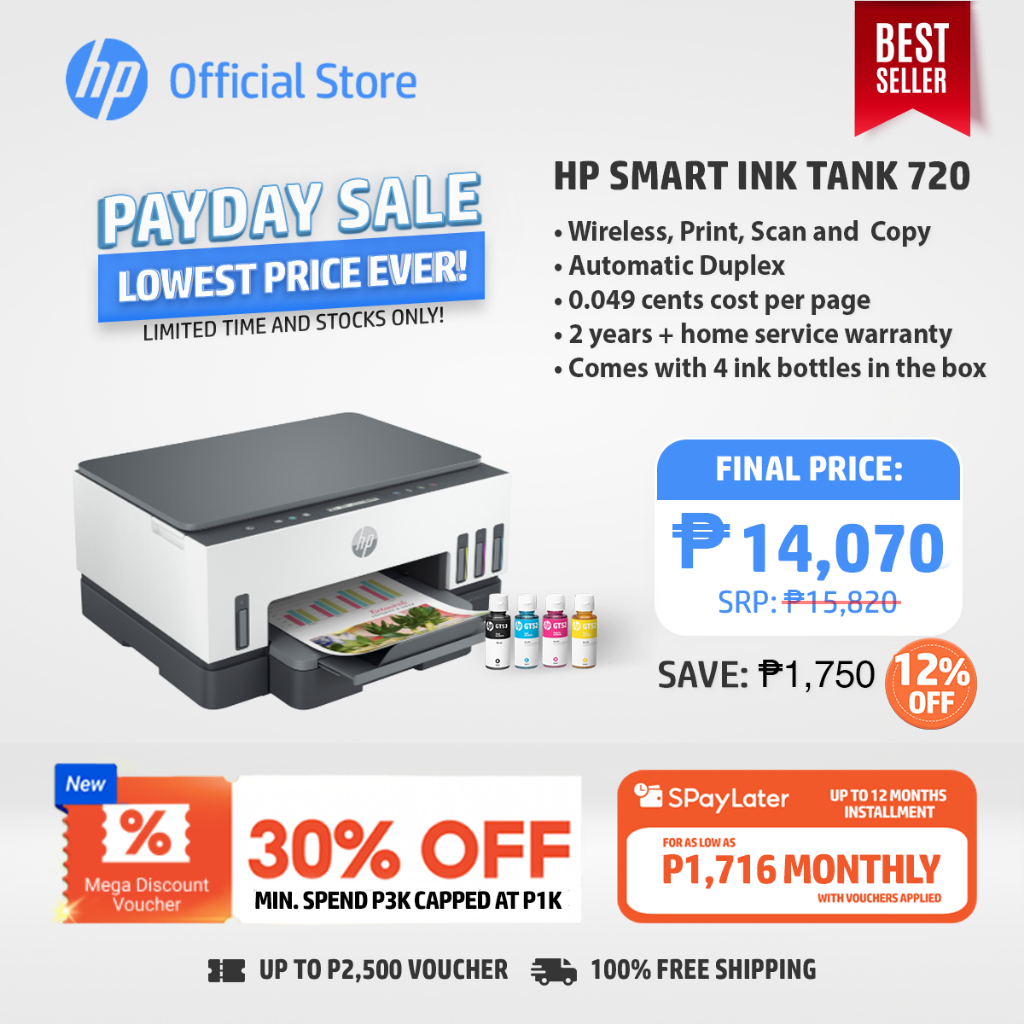 HP Smart Ink Tank (670/720) A4 Color Printer,3 in 1,Scanner,Xerox ...