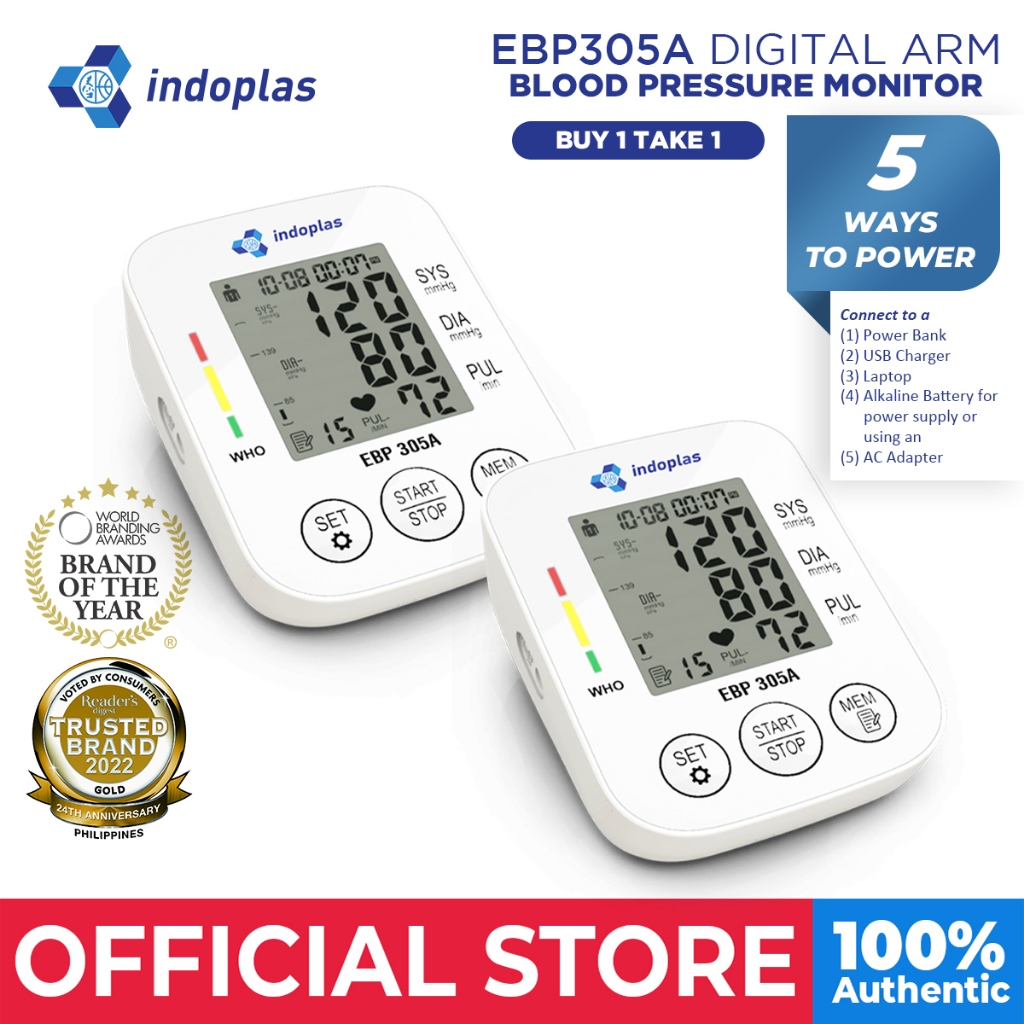 Indoplas Automatic Blood Pressure Monitor EBP305A USB-C Powered - BUY 1 ...