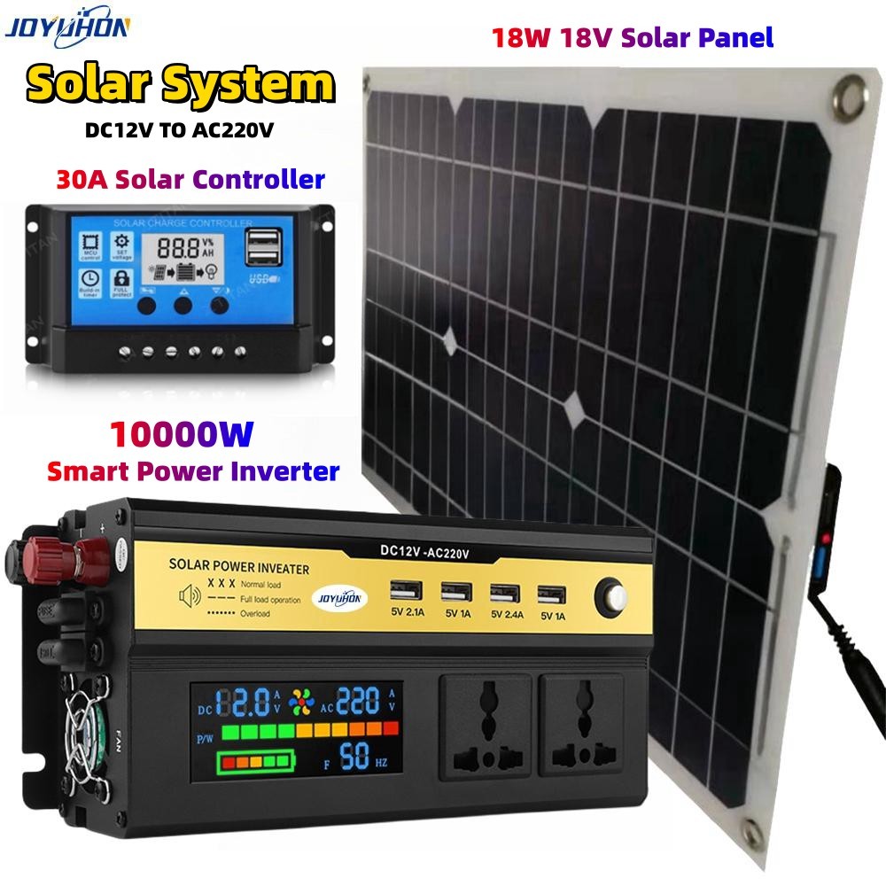 JOYUHON 10000W Solar System Set Power Inverter DC12V TO AC220V 18W ...