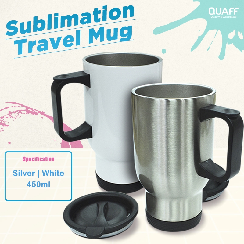 Quaff Sublimation Coated Cars Mug White/Silver Travel Mug 450ml Mug ...