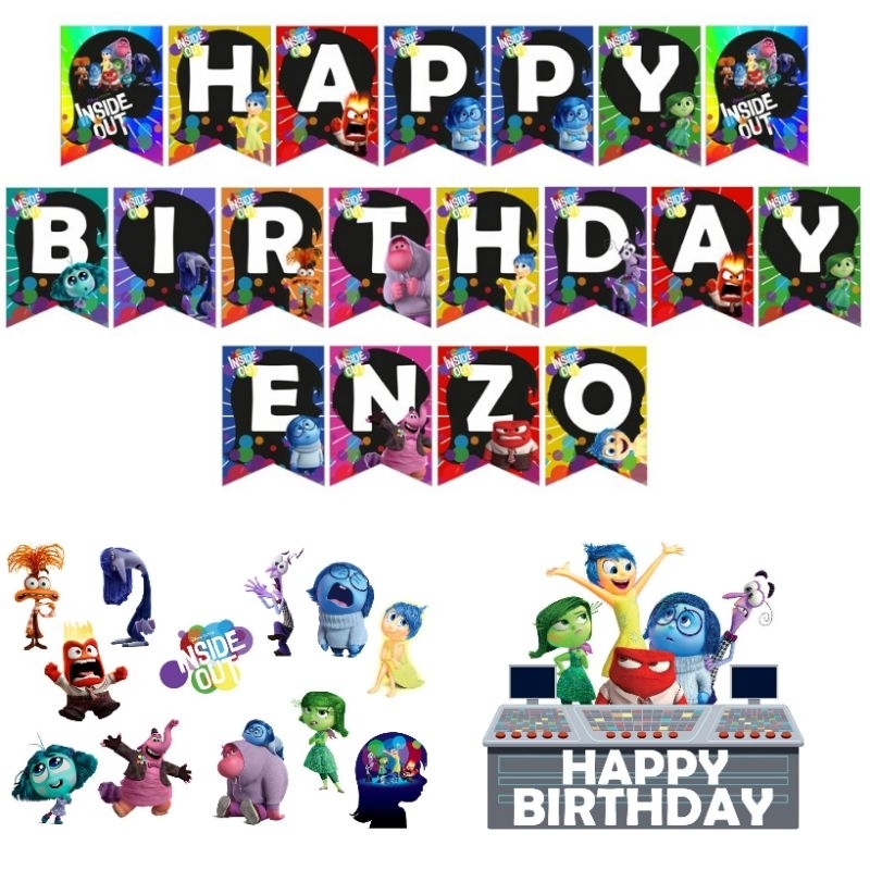 Inside Out Theme Birthday Party Banner Cupcake Cake Topper Decoration ...