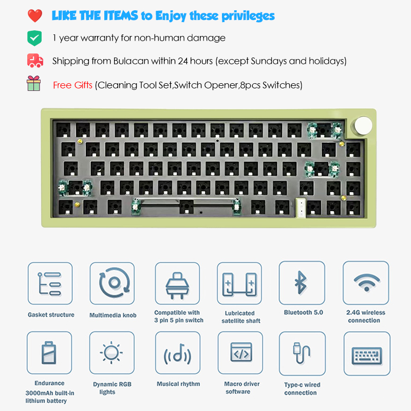 GMK67 Keyboard Kit 65% Hot Swappable Bluetooth 2.4G Wireless RGB ...