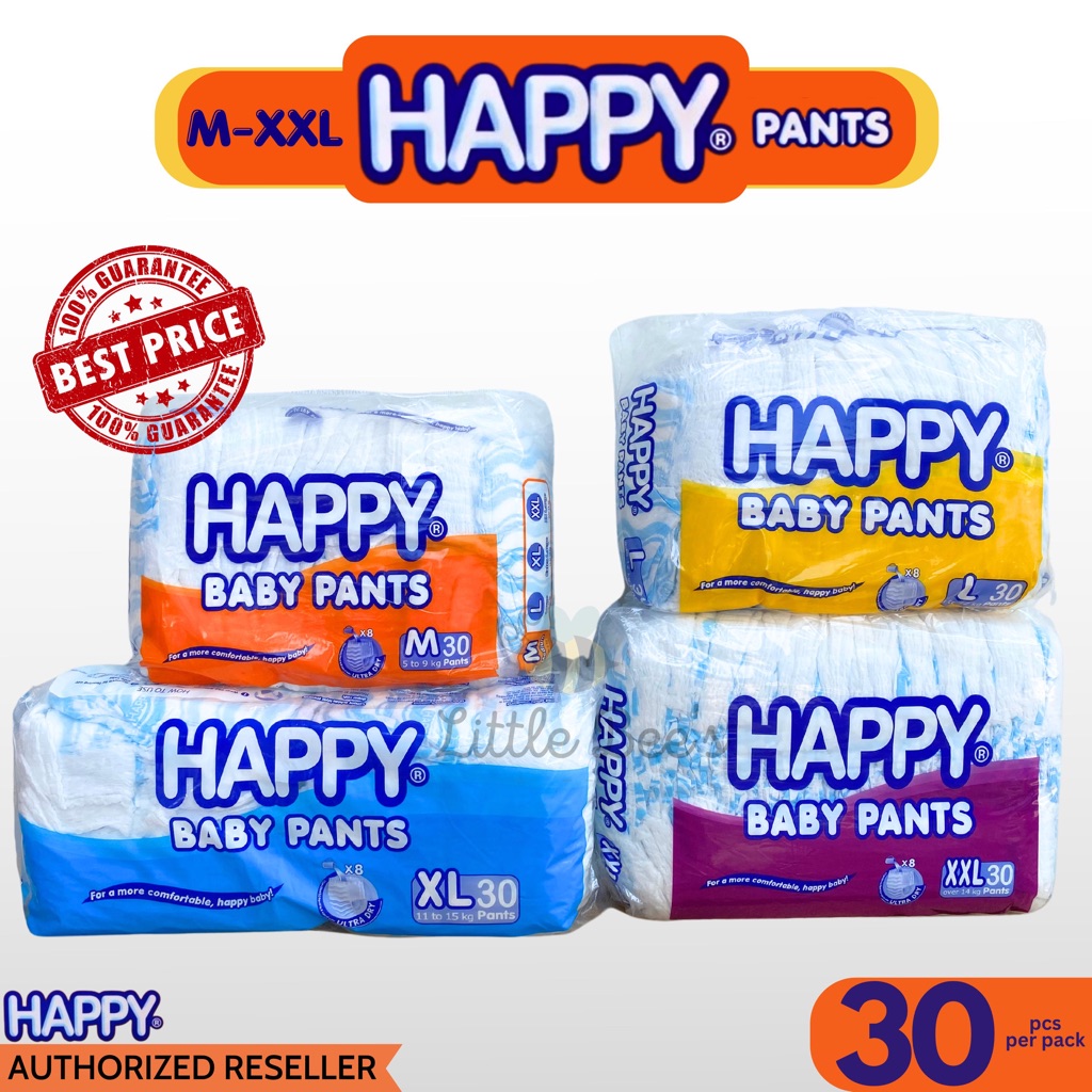 HAPPY DIAPERS BABY PANTS 30s | M-XXL | 30pcs per pack | Shopee Philippines